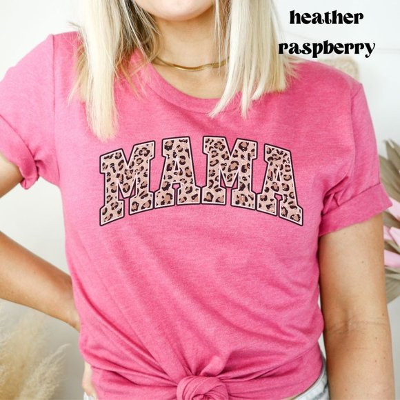 Tops | Mama Leopard Print Graphic Tshirt Heather Raspberry | Poshmark